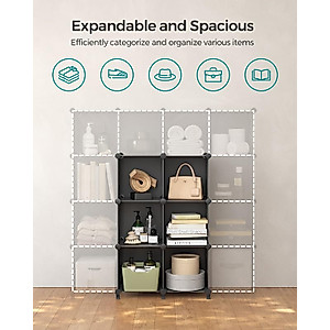 SONGMICS 6 Cube Storage Organizer, DIY Closet Shelf, Plastic Clothes Organizer, Modular Bookcase, 11.8 x 11.8 x 11.8 Inch Cubes, with Feet and Rubber Mallet, Black ULPC06H