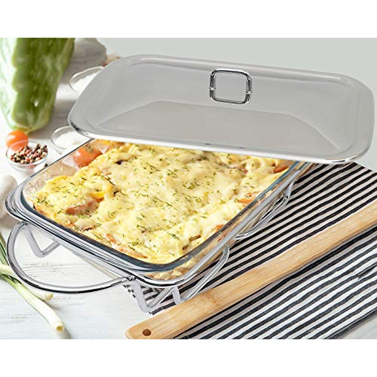 Galashield Chafing Dish Buffet Set Warming Tray with Lid Stainless Steel Buffet Server and Oven Safe Glass (3-Quart)