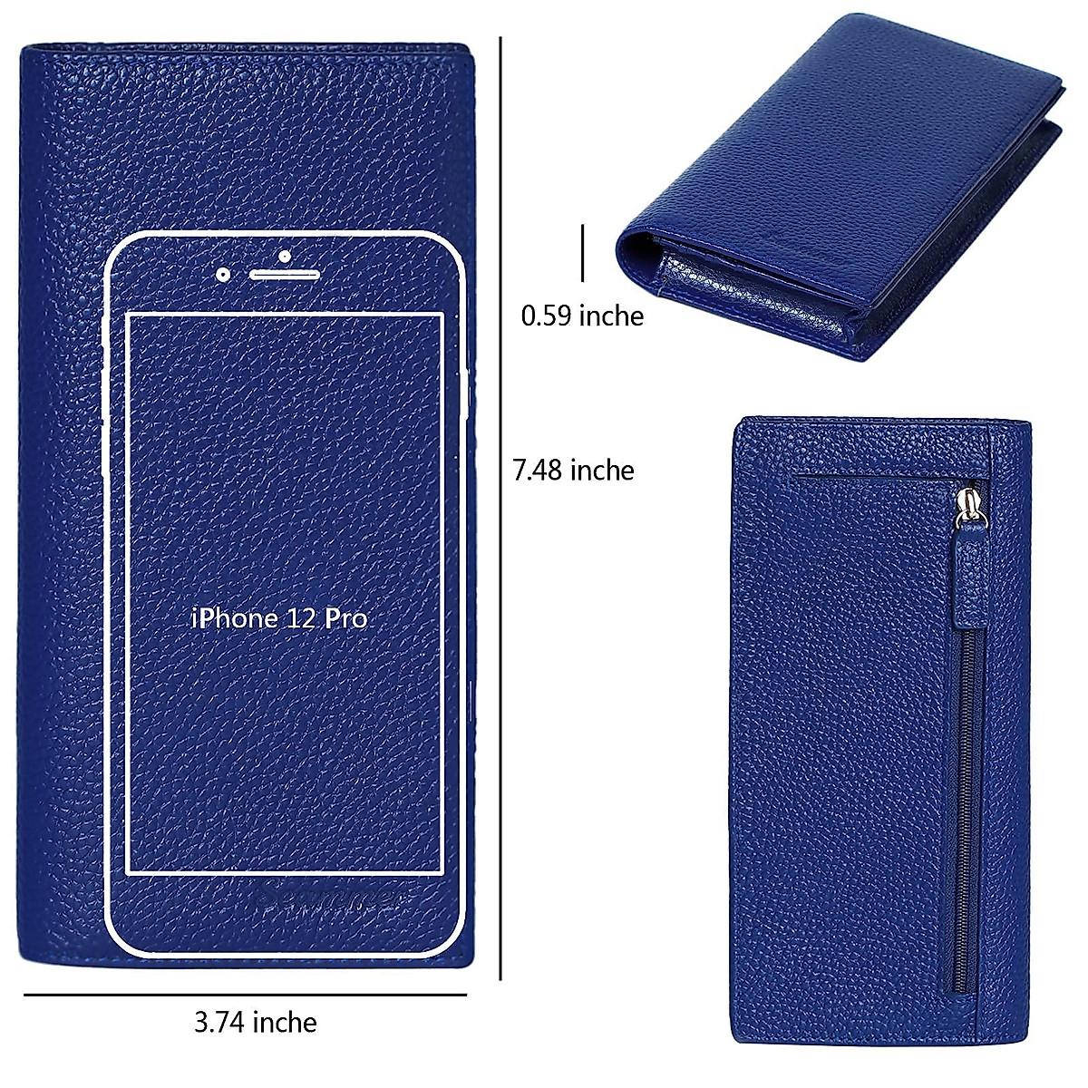 Seammer Ultra Slim Thin Real Leather Wallet for Women RFID Blocking Bifold Card Holder Clutch Wallets with Zipper Pocket