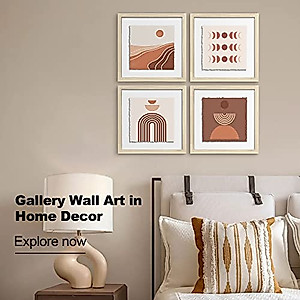 ArtbyHannah 4 Pack 12x12 Framed Boho Wall Art Decor with Decorative Mid Century Art Print Artwork for Gallery Wall or Home Decoration