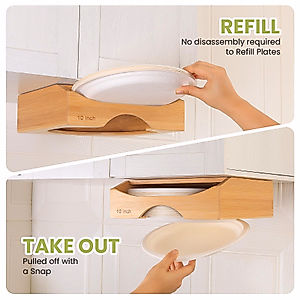 10-inch Paper Plate Dispenser, Bamboo Under Cabinet Paper Plate Holder, Kitchen Countertop Vertical Under Cabinet Plate Rack (For 10-inch Plates, Bamboo)