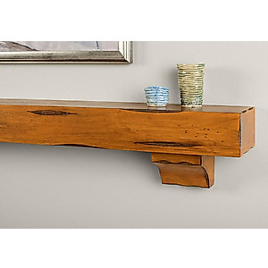 48 Inch Floating Fireplace Mantel Wood Shelf In Chestnut Rustic - Breckenridge From Mantels Direct | With Corbel Bracket Arches | Wooden Rustic Wall Shelf Perfect for Electric Fireplaces and Décor