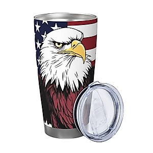 American National Flag with Eagle Tumbler with Lid and Straw 20oz Stainless Steel Car Cup for Hot and Cold Drinks, Double Wall Insulated Travel Coffee Mug Reusable Drink Thermos Cup Birthday Gifts