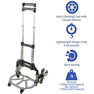 LEADALLWAY Stair Climbing Cart Aluminum Alloy Portable Climbing Cart 6 Crystal Wheels and 4 Universal Wheels Hand Cart with Climbing Rope