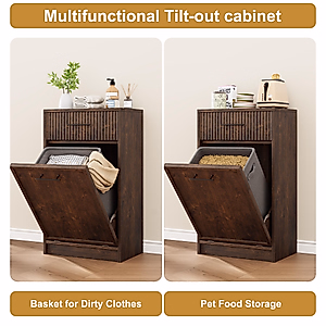 GAOMON Fluted Tilt Out Trash Can Cabinet, Hidden Garbage Can Cabinet 10 Gallon, Freestanding Dog Proof Trash Can Cabinet, Wooden Trash can for Kitchen Dining Living Room, Brown Cherry