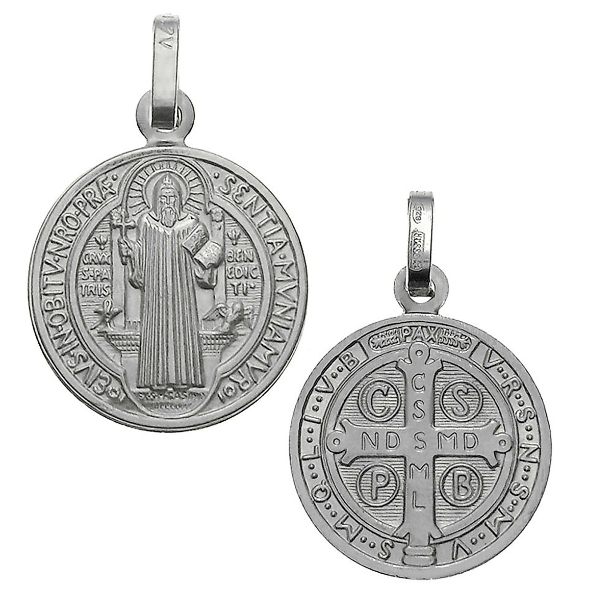 925 Sterling Silver Saint Benedict Charm Pendant Made in italy, 15mm Diameter