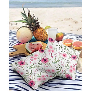 ALAGEO Outdoor Waterproof Pillow Covers for Patio Furniture Pink Flowers Decorative Throw Pillow Cover Spring Style Floral Pillowcases Set of 2 Cushion Case for Sofa Couch Chair Home Decor 18x18 inch