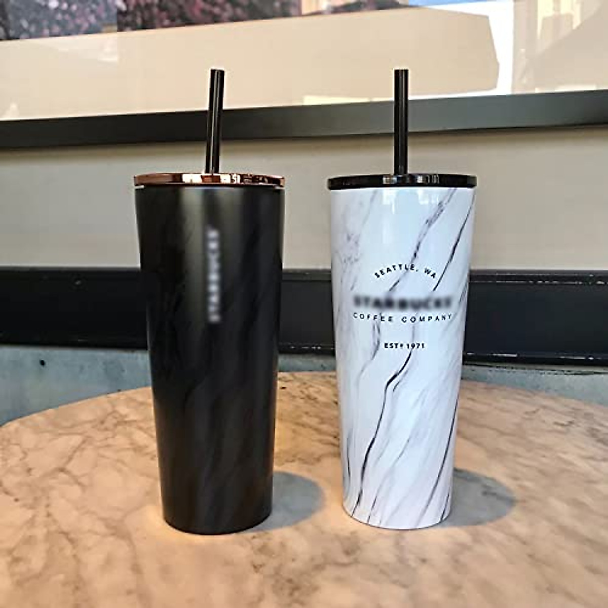 ALINK 12 Reusable Black Straws + 12 Clear Glitter Straws