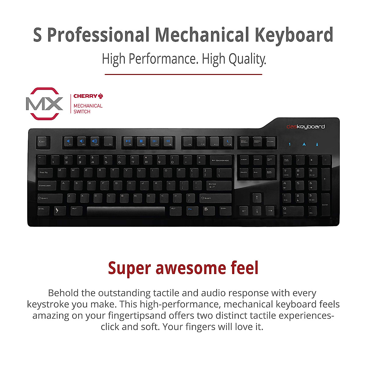 Das Keyboard Model S Wired Mechanical Keyboard, Cherry MX Blue Mechanical Switches, 2-Port USB Hub, Laser Etched Keycaps (104 Keys, Black)