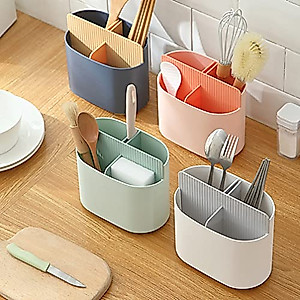 Luxshiny Kitchen Utensil Holder 4 Compartments Kitchen Countertop Organizer Cooking Utensil Caddy with Drainage Hole for Countertop Pink