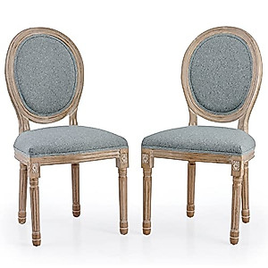 VONLUCE Accent Chairs Set of 2, French Upholstered Dining Chairs for Bedroom Living Room Kitchen, Vintage Vanity Chairs with Oval Birch Backrests Rubberwood Legs, Louis XVI Farmhouse Home Decor, Gray