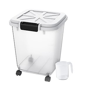 HANAMYA 30 LB Rice Storage Container with Measuring Cup, BPA free, For Rice | Grain | Pet Food | Flour, 1 count, Clear & Black