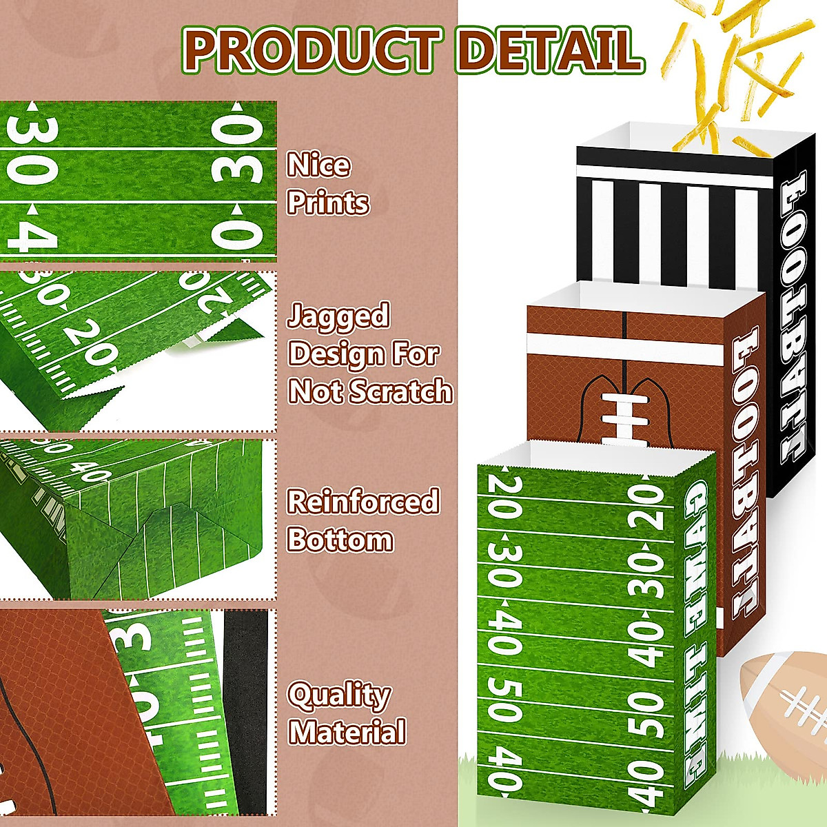 Funrous 36 Packs Football Party Bags Football Gift Bags for Boys Football Paper Treat Bags Football Goody Candy Bags Sport Favor Bags for Football Themed Party Decorations Football Bowl Party Supplies