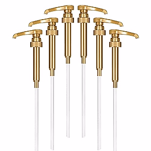 6-Pack Gold Torani Syrup Pump for Coffee Syrup Bottle by Little Squirt, Fits Torani & Skinny Syrup 750ml, Monin Liter Bottles, Coffee Syrup Pump Dispenser & Coffee Bar Accessories