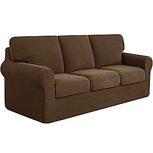 subrtex 7 Pieces Stretch Sofa Slipcover Sets Couch Cover Sets Backrest Cushion Covers Furniture Protector Collection Set for Oversize Sofa Loveseat Chair Slip Covers(Large, Coffee)
