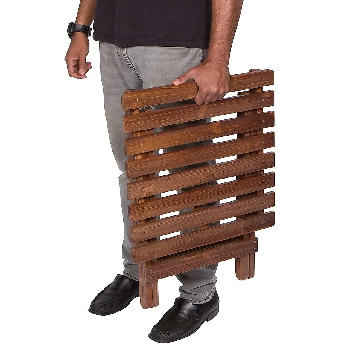 Classic Design Adirondack Square Folding Patio Table with Slated Top & Genuine Cedar Wood Construction | Oak Dark Brown Color Weatherproof Finish Best for Indoor Outdoor Use | Water & Rust Resistant