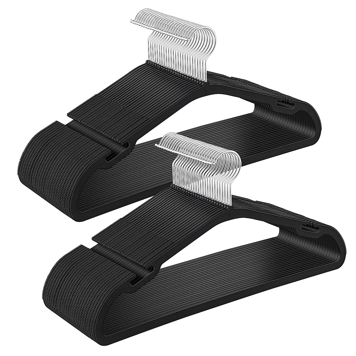SONGMICS Clothes Hangers 50 Pack, Heavy-Duty Plastic Hangers, Coat Hangers with Wide Shoulder Notches, Pant Bar, 360° Swivel Hook, Space-Saving, 16.4 Inches, for Closet, Ink Black UCRP060B01