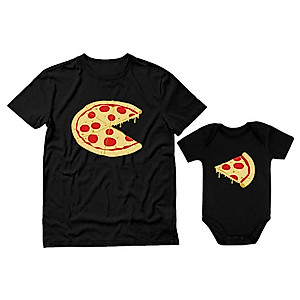 Tstars Pizza Pie & Slice Fathers Day Daddy and Me Outfits Gifts for New Dads Matching Dad Shirt Baby Bodysuit Dad Black Large/Baby Black Newborn (0-3M)