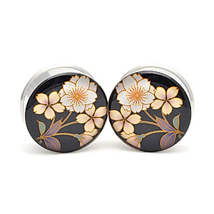 Mystic Metals Body Jewelry Large Gauge Flower Style 4 Picture Plugs - Sold As a Pair (1-1/2" (38mm))