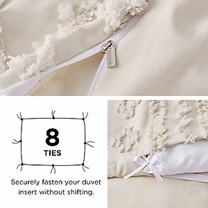 Bedsure Boho Duvet Cover Queen - Tufted Duvet Cover Queen Size for All Seasons, 3 Pieces Soft Shabby Chic Embroidery Boho Bedding Duvet Cover for Gifts (Beige, Queen, 90x90)