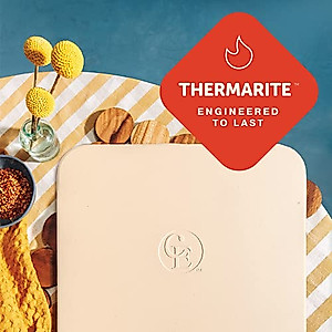 Cast Elegance Durable Thermal Shock Resistant Thermarite Pizza Stone & Baking Stone for Oven & Grill, Includes Wooden Pizza Paddle, Recipe E-Book & Cleaning Scraper, Large,14x16 inch, 5/8th inch Thick