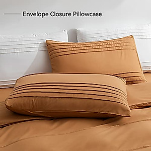 JELLYMONI Queen Size Rust Duvet Cover Set - 3PCS Microfiber Bedding Set, Stylish Pleated Design, 8 Corner Ties & Zipper Closure, Ultra Soft and Comfortable