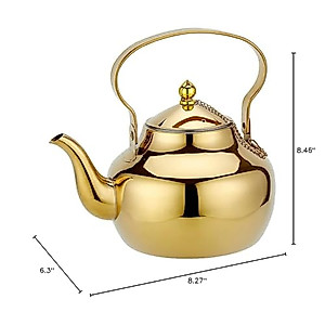 2000ml Gooseneck Teapot with Removable Infuser, 2.1qt Hot Water Kettle Boiling Water Pot, Stainless Steel Tea Kettle, Stovetop Safe Teapot Coffee Kettle for Coffee Blooming, Loose Tea, Gold