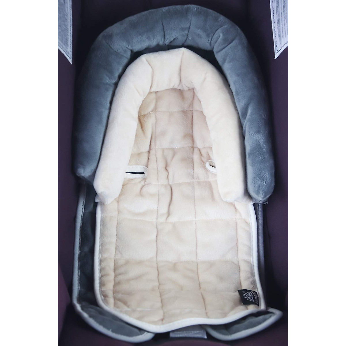 Long-Ci 2-in-1 Baby Insert Cushion Pad with Head Neck Body Support Pillow in Velvet for Newborn (Gray Beige)