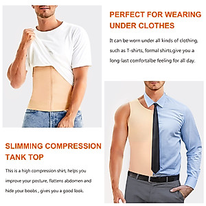 Wonderience Compression Shirts for Men Undershirts Slimming Body Shaper Waist Trainer Tank Top Vest with Zipper (Beige, XXX-Large)