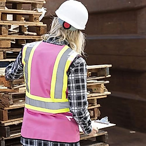 Pioneer Safety Vest for Women with Pockets - Hi-Vis Reflective Tape - for Construction - Pink