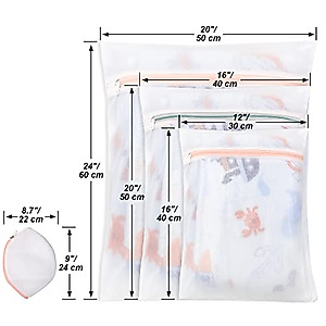 4Pcs Mesh Laundry Bags for Delicates with Premium Colorful Zipper Washing Machine Wash Bags for Underwear,Bra,Shoes, Swimsuit, Dress, T-Shirt,Coat,Hosiery,Travel Storage Bag