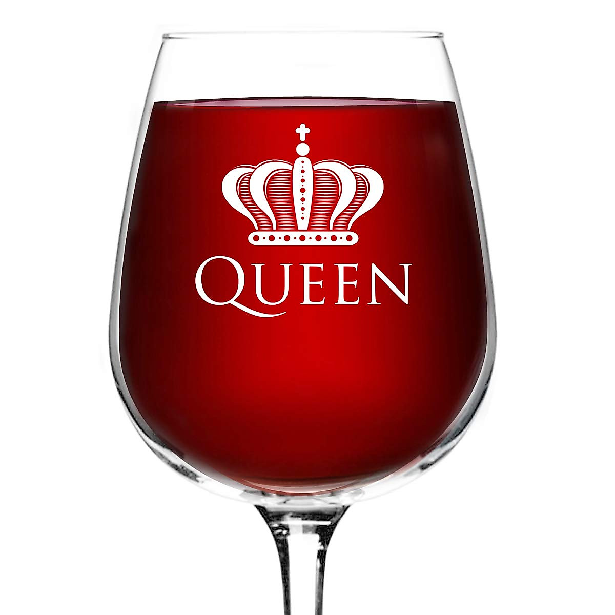 DU VINO Queen Funny Novelty Wine Glass - 12.75 oz. - Humorous Present for Mom, Women, Friends, or Her - Bridal Shower, Engagement or Wedding Favor - Made in USA