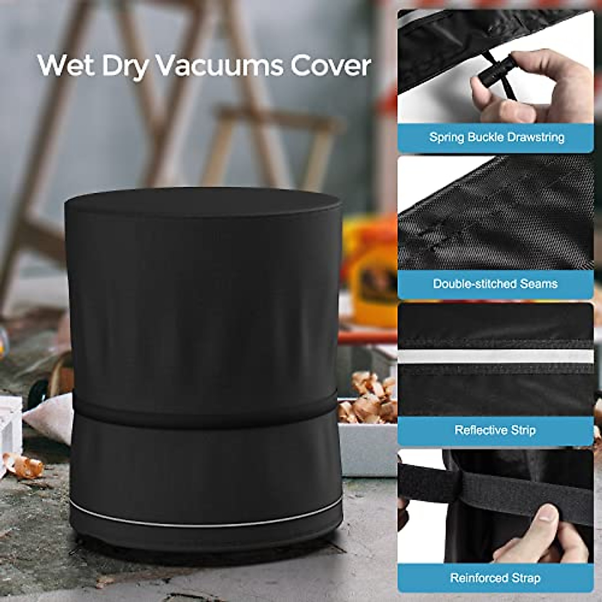 RitPin Cover for Shop Vac, Fit 2.5, 5 and 6 Gallons Wet Dry Shop Vacuum Cleaners, Waterproof and Dustproof, Small, Black