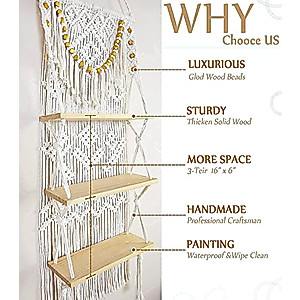 MAKEONEWO Macrame Wall Hanging Shelf - Upgrade Haning Plant Shelf Indoor Planter Holder Boho Macrame Plant Hanger for Bedroom, 2 Set
