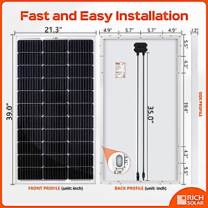 RICH SOLAR 200 Watt 12 Volt Monocrystalline Solar Panel 2 Pack of 9BB Cell 100W High Efficiency Solar Module Charge Battery for RV Trailer Camper Marine Off Grid