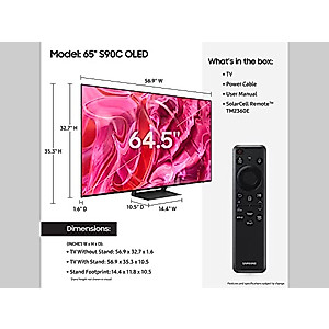 SAMSUNG 65-Inch Class OLED 4K S90C Series Quantum HDR, Dolby Atmos Object Tracking Sound Lite, Ultra Thin, Q-Symphony 3.0, Gaming Hub, Smart TV with Alexa Built-in (QN65S90C, 2023 Model), Titan Black