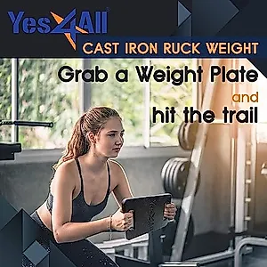 Yes4All Cast Iron Ruck Plate, Weighted Plate for Rucking, Swings, Squat, Strength Training, Fitness Workout, and Home Exercises - 10LBS