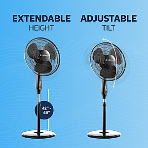 NEXAIR Oscillating 16 Inch Pedestal Stand Up Fan, Quiet Operating Room Fan With Remote Control, 3 Speed Stand Fan for Bedroom, with Adjustable Height, Standing Fan Great For Office & Living Room…
