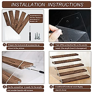 DILIBRA 5 Tier Wood Display Stand for Pop Figures, Clear Acrylic Display Riser Shelf for Vendors Amiibo Funko Cupcakes Perfumes Candies Cosmetics Decoration and Organizer