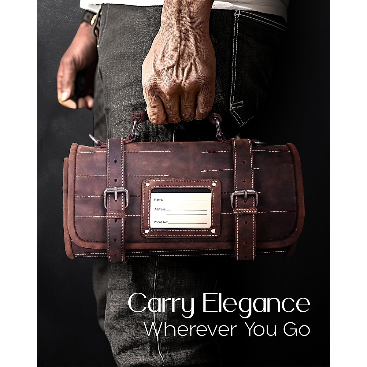 Leather Knife Roll Bag for Chefs Large - Professional Bag for Men and Women | Carrying Case with 14 Slots | Gifts for Him | Travel Accessories for Christmas and Thanksgiving