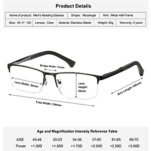 EYECEDAR 5-Pack Reading Glasses Men Metal Half Frame Spring Hinges Eyeglasses Readers for Men 2.00