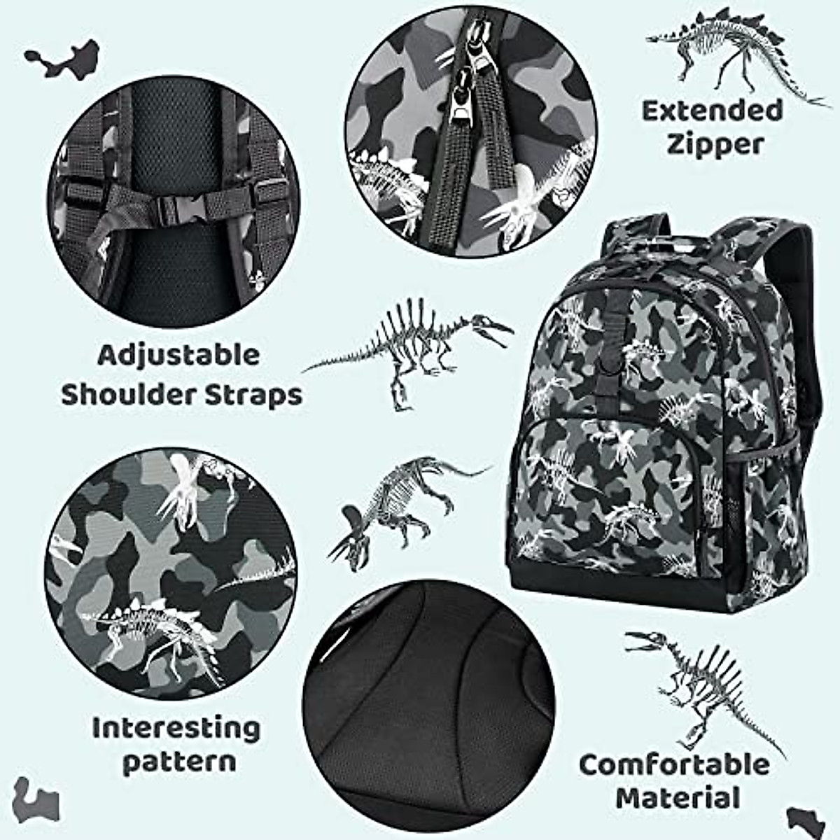 Choco Mocha 15inch Dinosaur Backpack + Lunch Bag