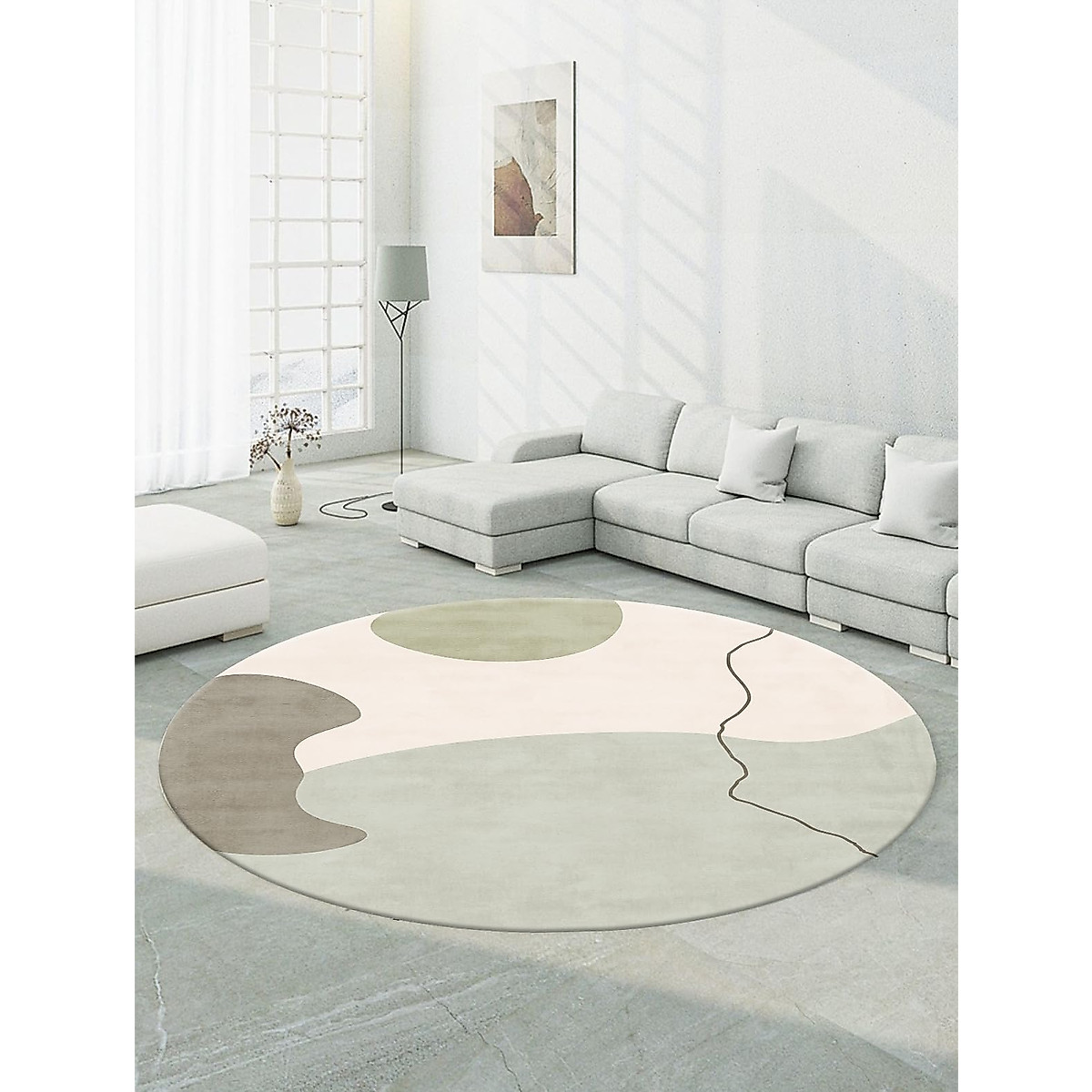 Puyosvr Modern Abstract Teal Round Rug 4ft Fluffy and Comfortable Faux Wool Rug Nordic Light Luxury Style Circle Carpet for Office Dining Room Nursery Kids Classroom