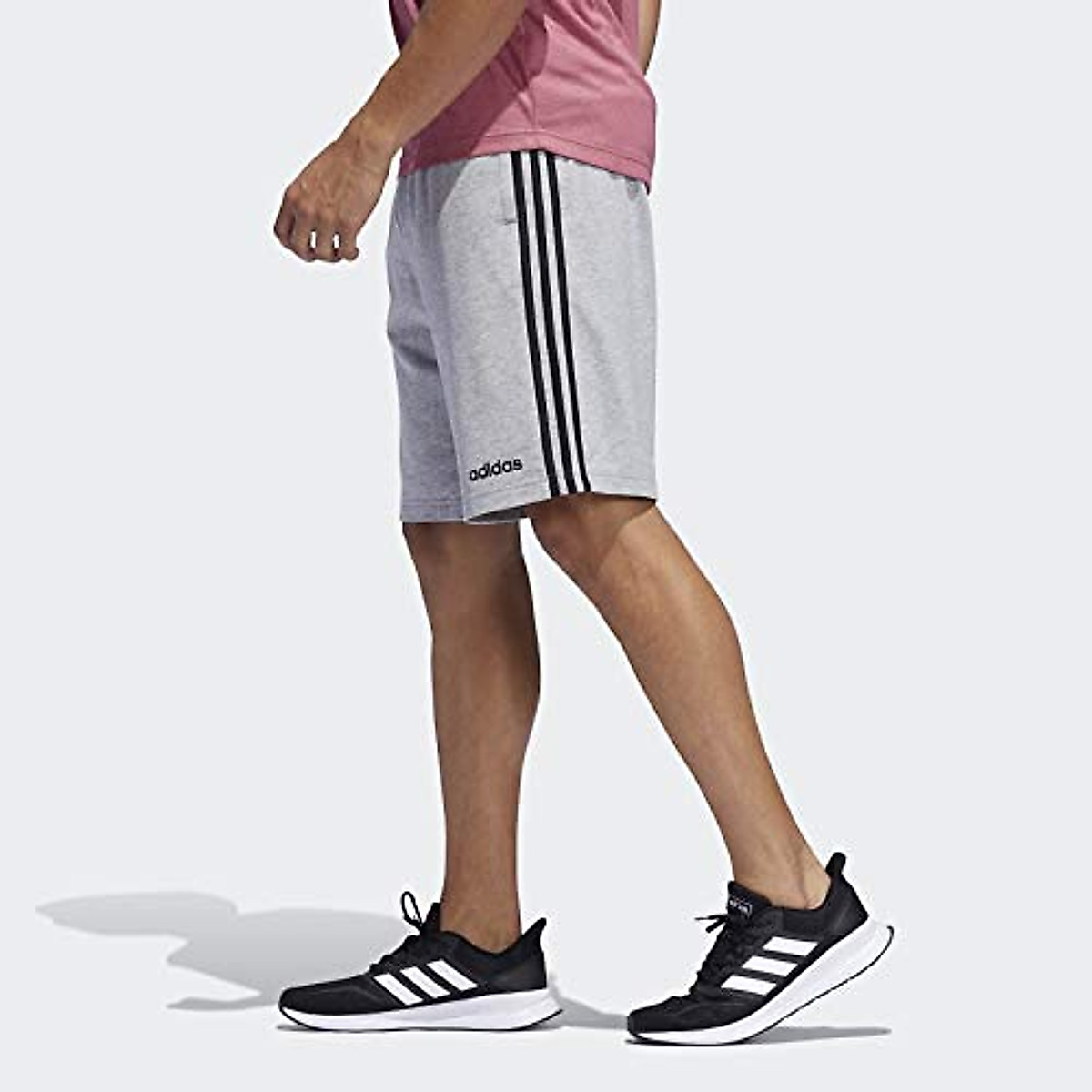 adidas Men's Essentials 3-stripes Single Jersey Shorts, Medium Grey Heather/Black, Medium