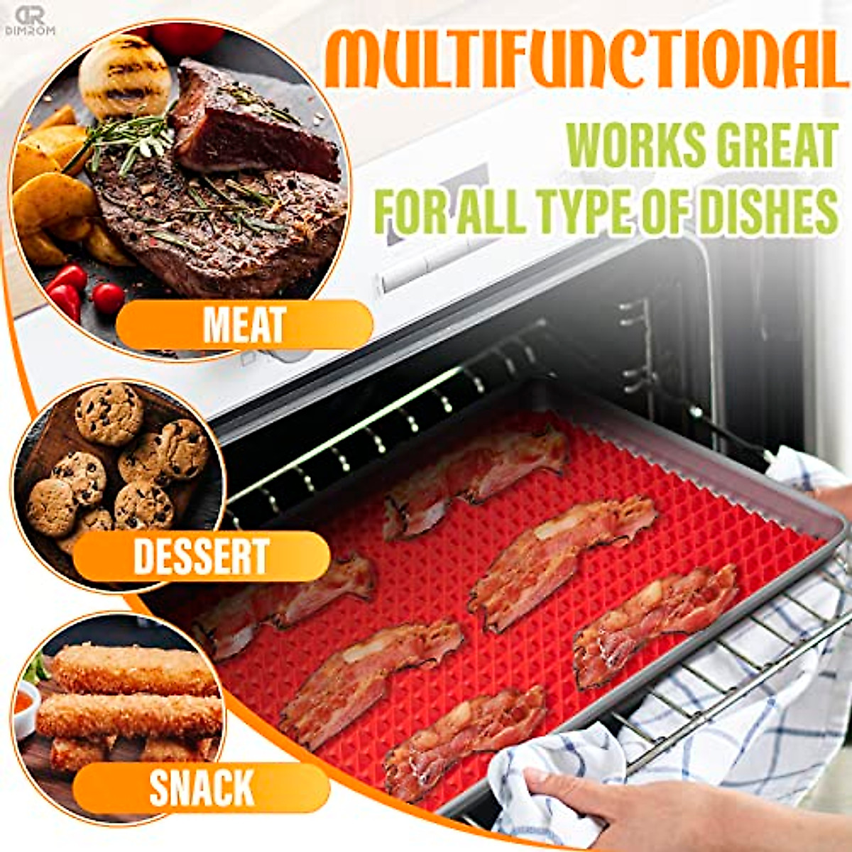 Silicone Baking Mat Red Pyramid - Nonstick Bakeware Microwave Bacon Cooker Pastry Mats Red BBQ Grill Mat Baking Supplies - 16 X 11'' Healthy Food Grade Silicone Mats For Kitchen Counter Grilling Mat