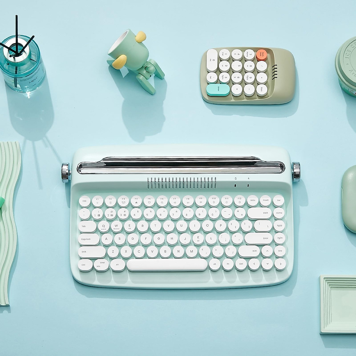 YUNZII B303 Wireless Keyboard, Retro Bluetooth Aesthetic Typewriter Style Keyboard with Integrated Stand for Multi-Device (B303, Baby Pink)