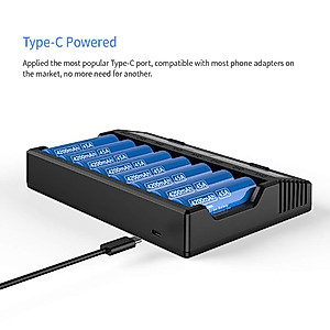 8 Slots 18650 Battery Charger XTAR VC8 Charger USB C 3A Fast Charger 21700 Battery Charger with LCD Display for 3.6V 3.7V Li-ion 10440 18700 26650 1.2V Ni-MH AA AAA C Full Set with QC3.0 Wall Charger