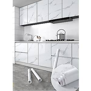 Glossy Marble Wallpaper Granite Gray/White Peel and Stick Self Adhesive Removable Waterproof Countertop Paper for Cabinet Furniture Kitchen Viny Film, 15.8″ ×118″