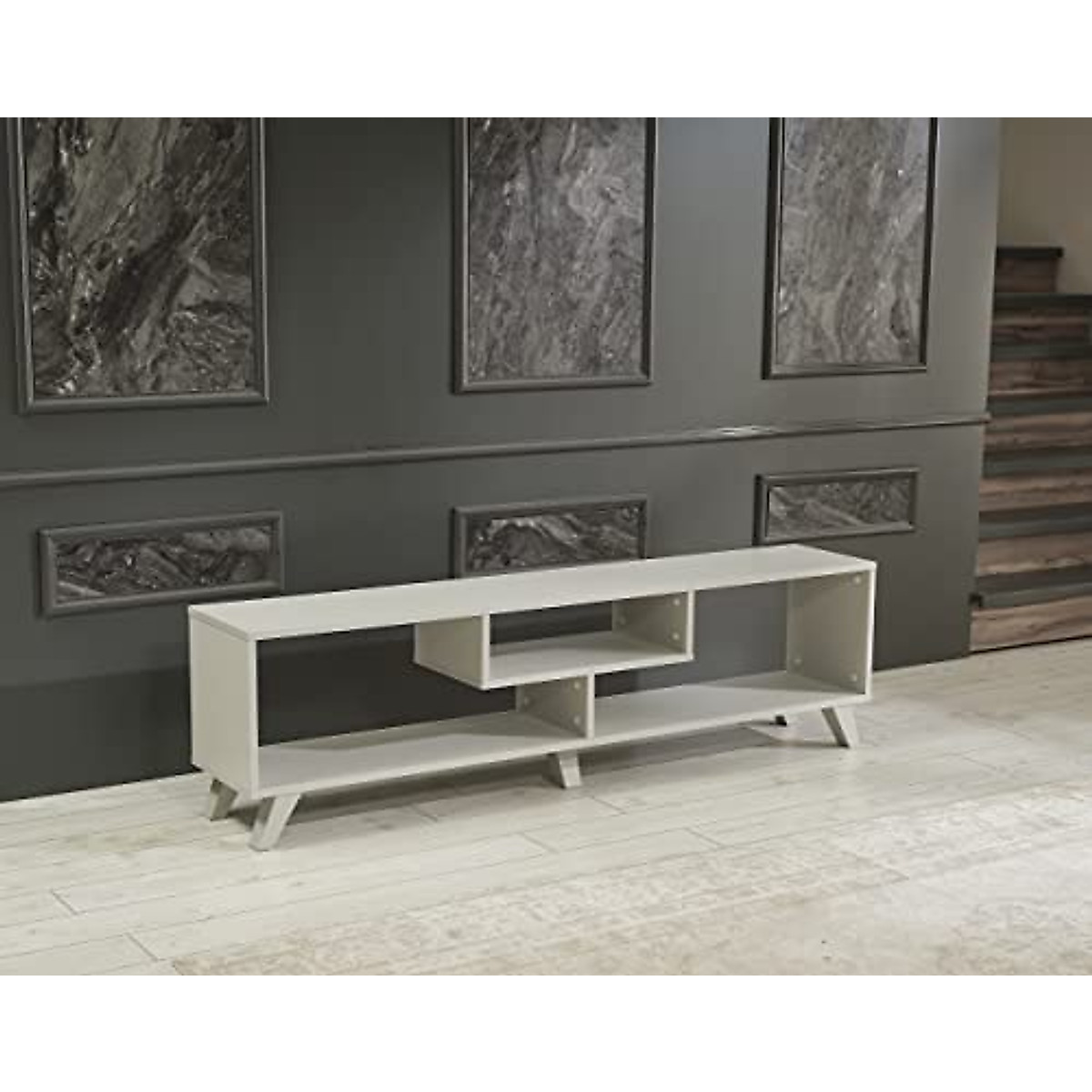 HT Design Parma Mid Century Modern Tv Stand Open Shelving Entertainment Centre 67 inch Tv Unit, Grey