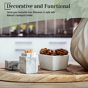 bdecor Toothpick Holder, Toothpick Holder Dispenser with Lid, Marble Effect